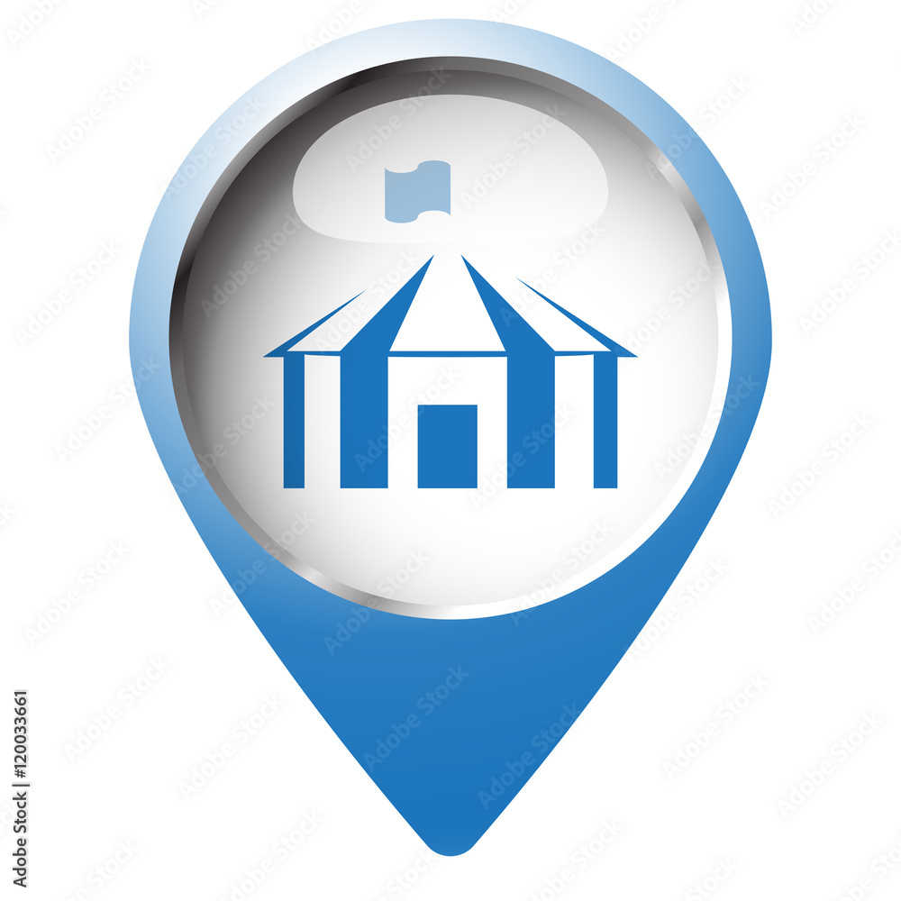 Map pin symbol with Party Tent icon. Blue symbol on white backgr Stock ...