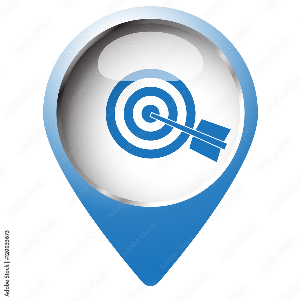 Map pin symbol with Target icon. Blue symbol on white background Stock ...