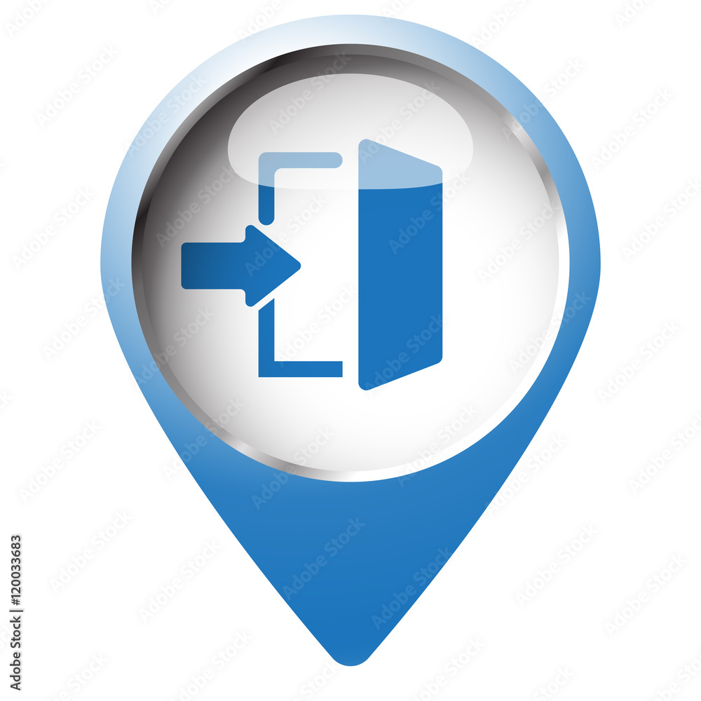 Map pin symbol with Enter icon. Blue symbol on white background. Stock ...