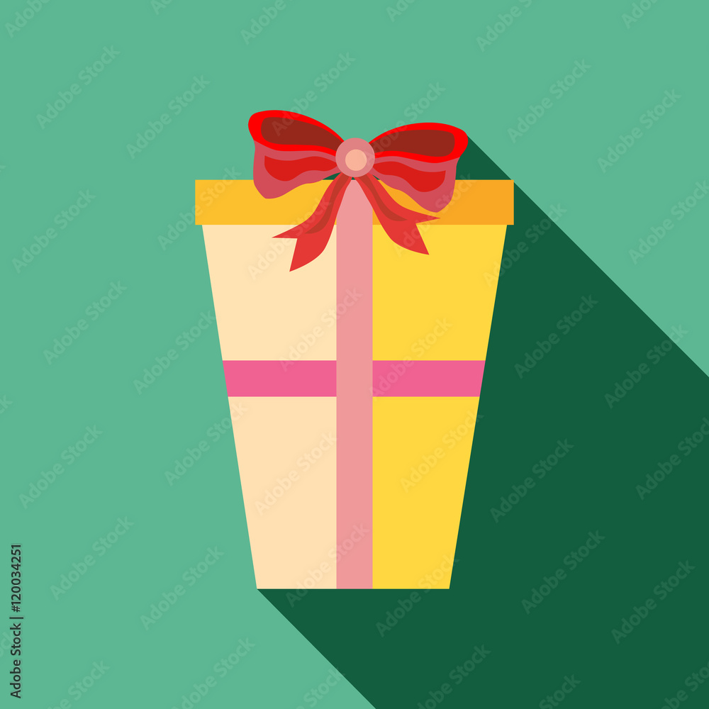 Gift box icon in flat style with long shadow. Packaging symbol vector ...