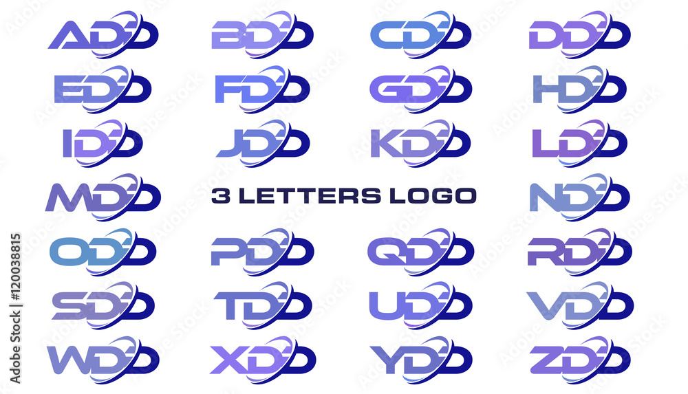 3 letters modern generic swoosh logo ADD, BDD, CDD, DDD, EDD, FDD, GDD ...