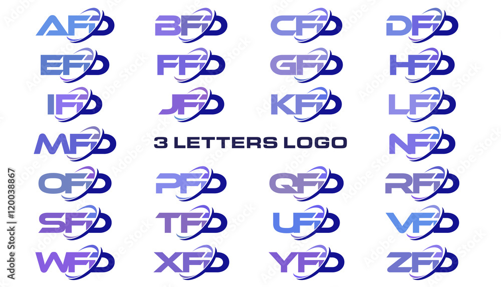 3 letters modern generic swoosh logo AFD, BFD, CFD, DFD, EFD, FFD, GFD ...