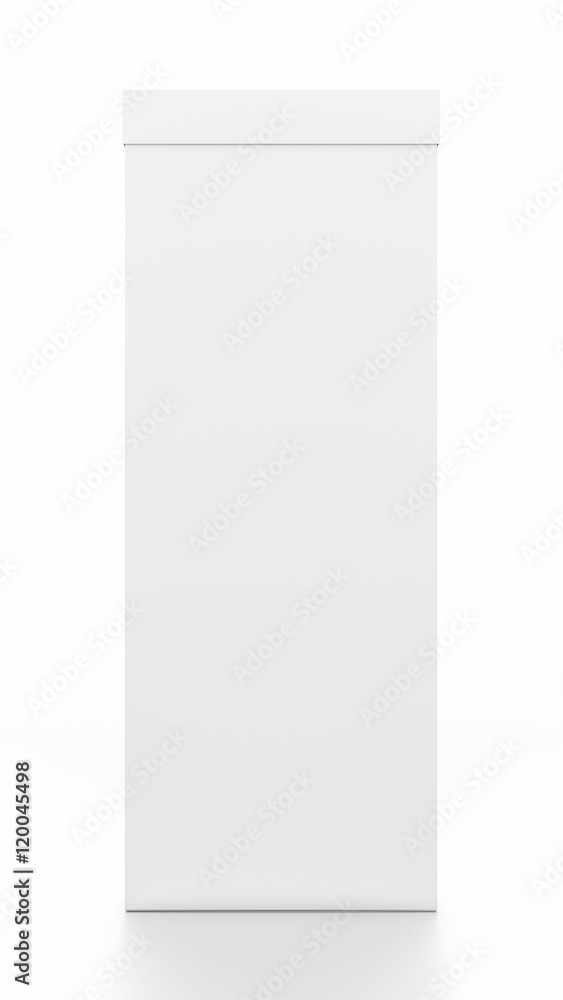 White tall vertical rectangle blank box with cover from front angle ...