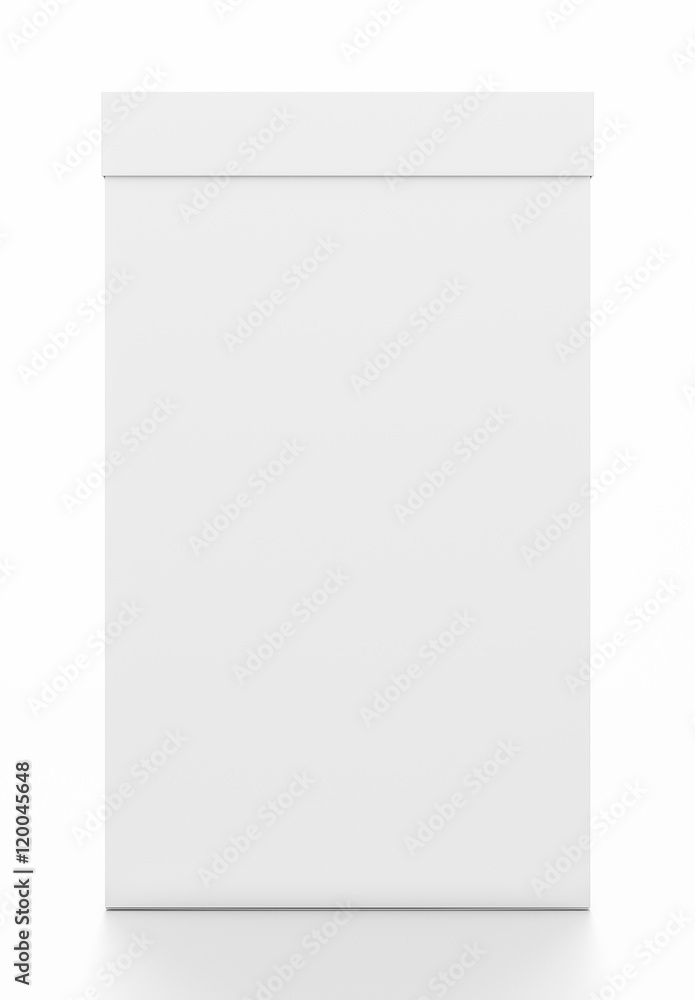 White tall vertical rectangle blank box with cover from front angle ...