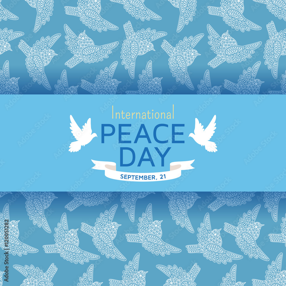 International Peace Day background with ornate birds and flowers ...
