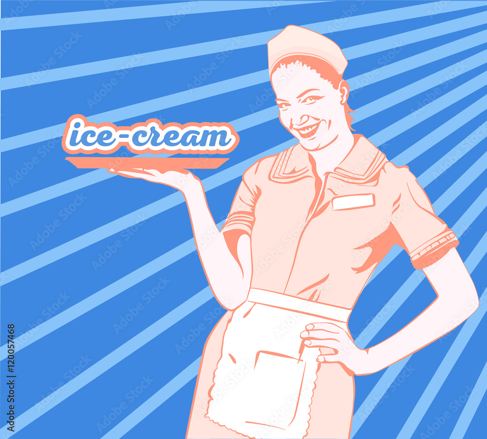 Vector image retro diner waitress Stock Vector | Adobe Stock