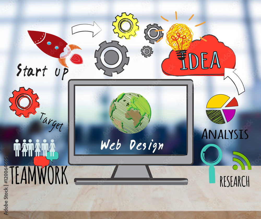 computer on desktop with web design website homepage ideas programming ...