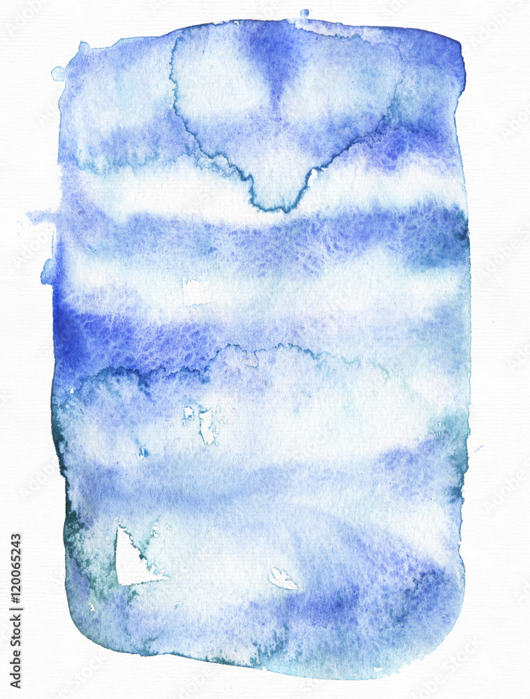 Blue watercolor hand drawn abstract shape based on ink drips and shades ...