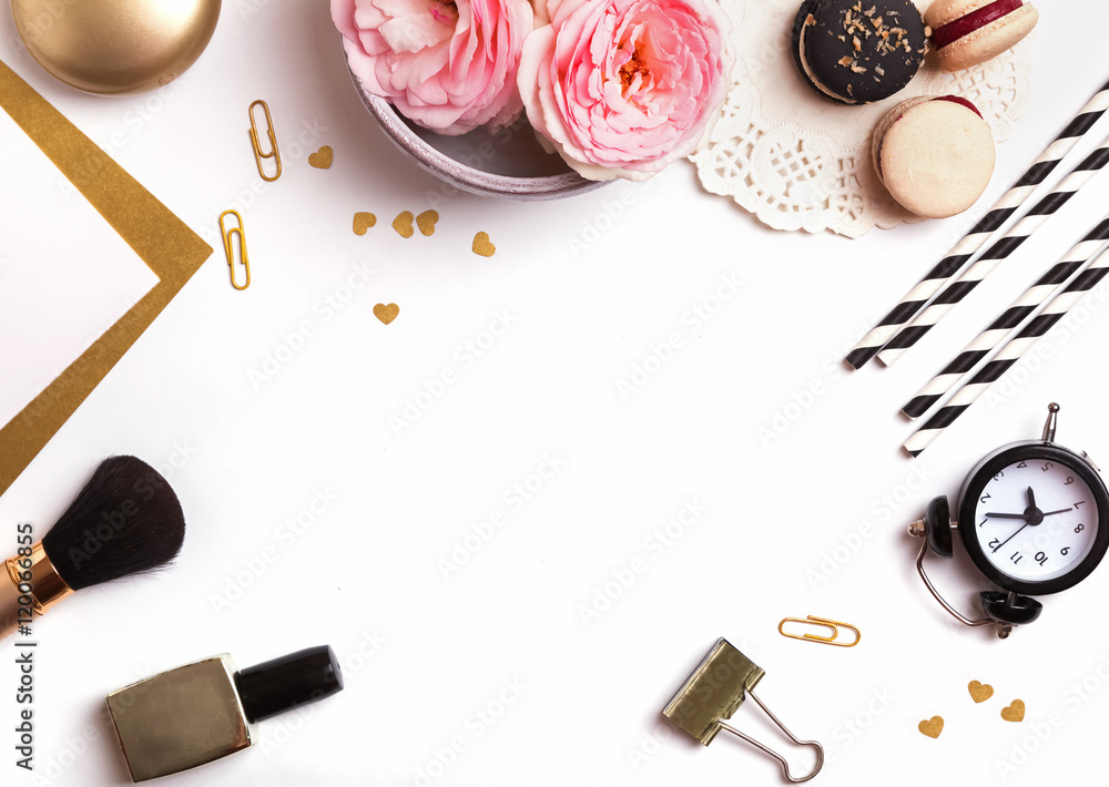 Cute feminine stuff on white background Stock Photo | Adobe Stock