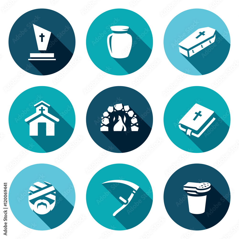 Vector Set of Funeral Icons. Burial, Cremation, Coffin, Church ...