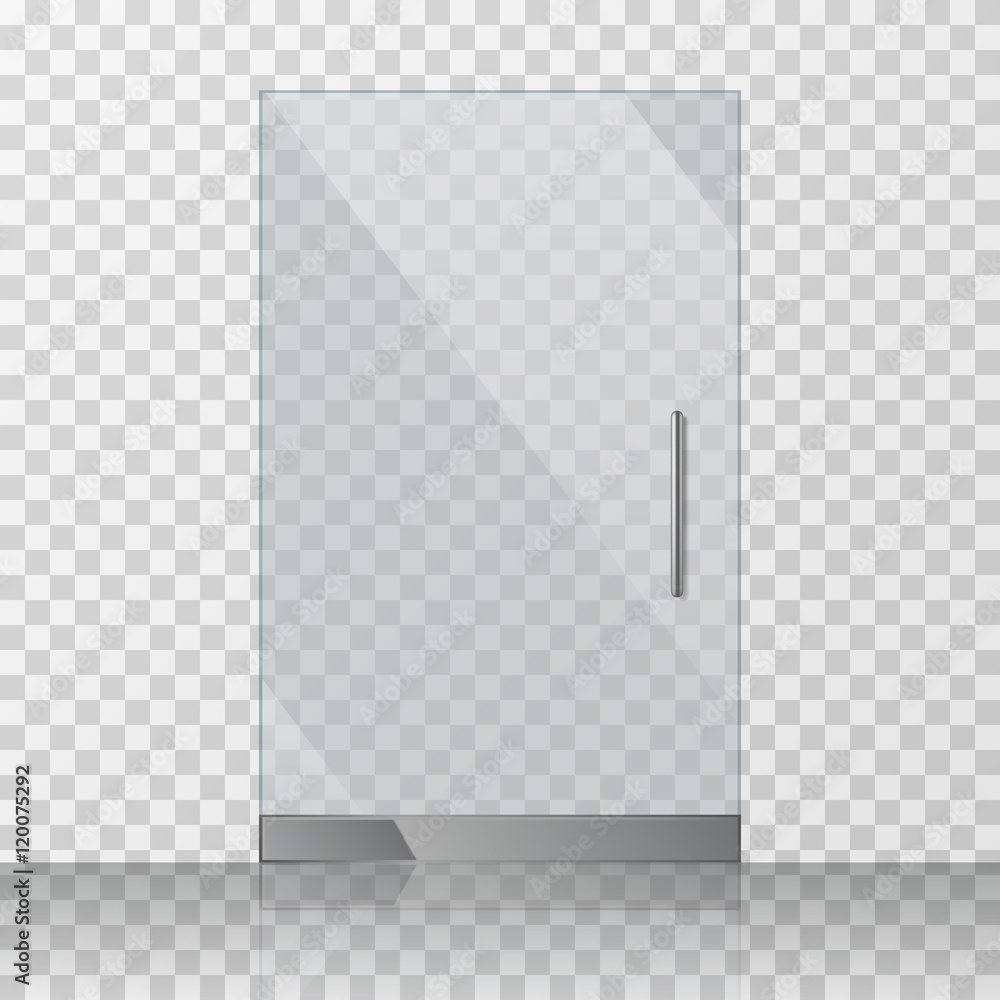 Transparent clear glass door isolated on checkered background vector ...