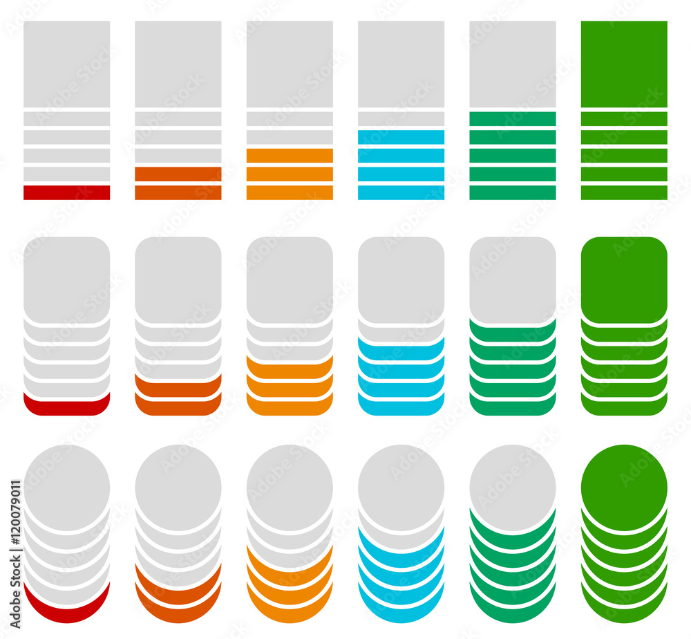 Vertical progress, level indicators. Symbols to show progression Stock ...