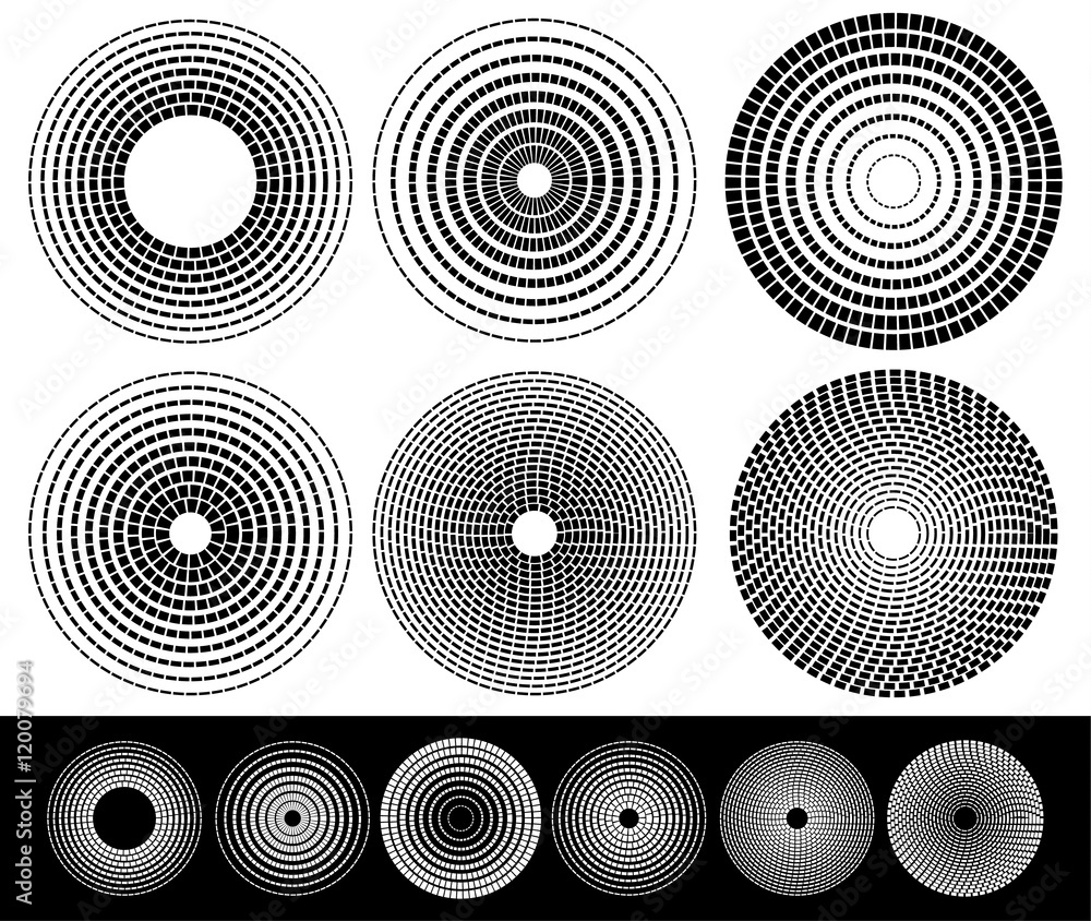 Concentric circle elements. Set of 6 variation. Stock Vector | Adobe Stock