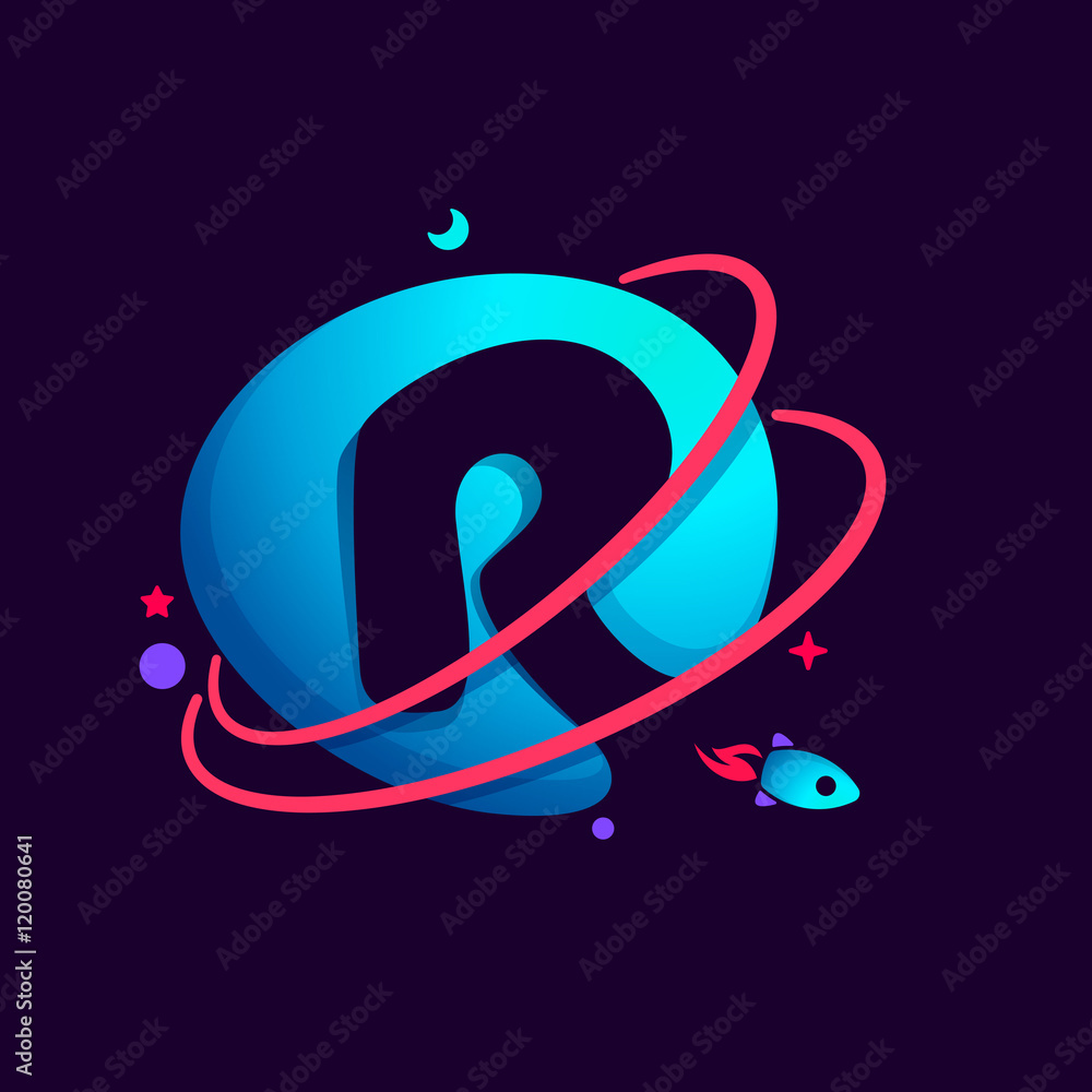 Letter R logo with planet, rocket and orbits lines. Stock Vector ...