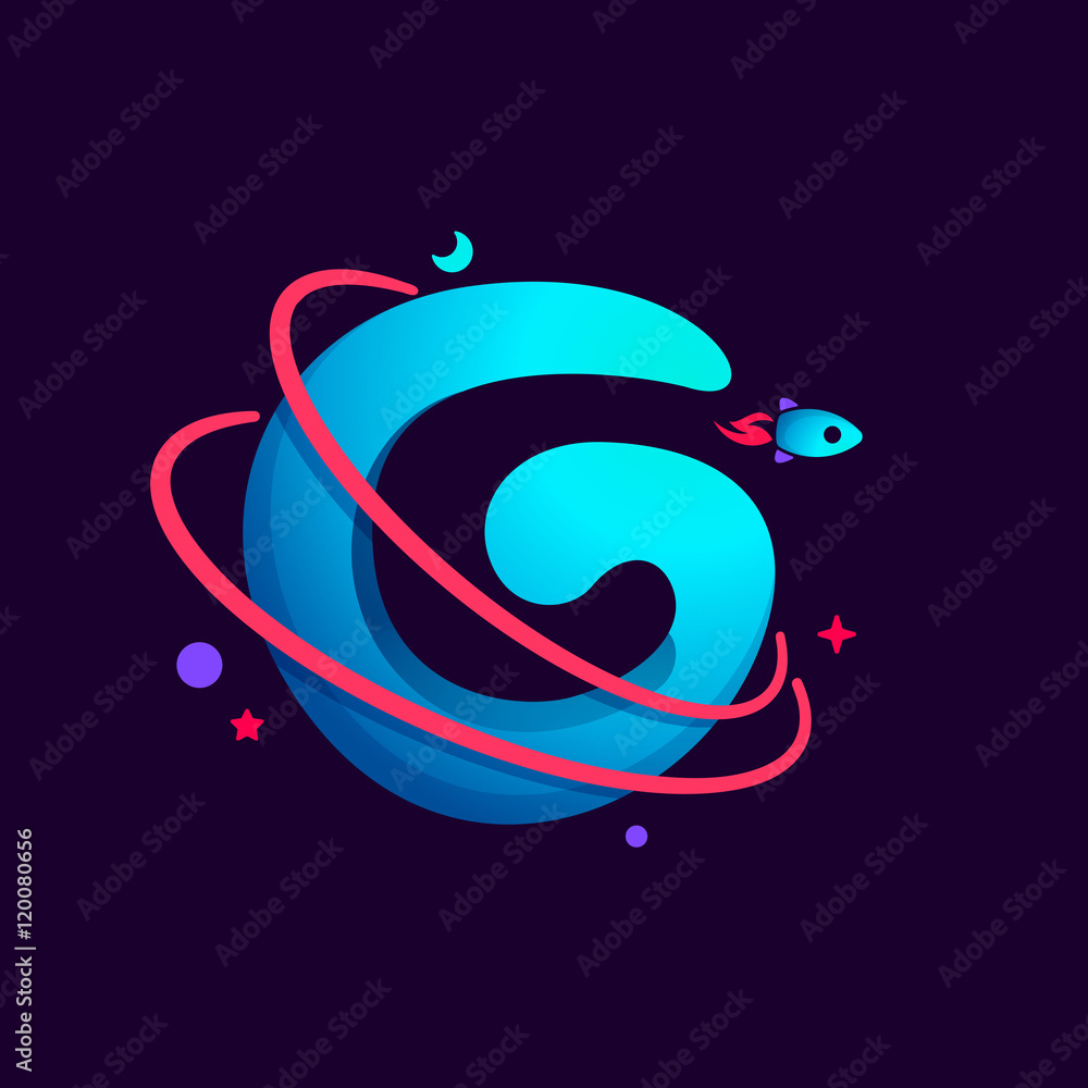 Letter C logo with planet, rocket and orbits lines. Stock Vector ...