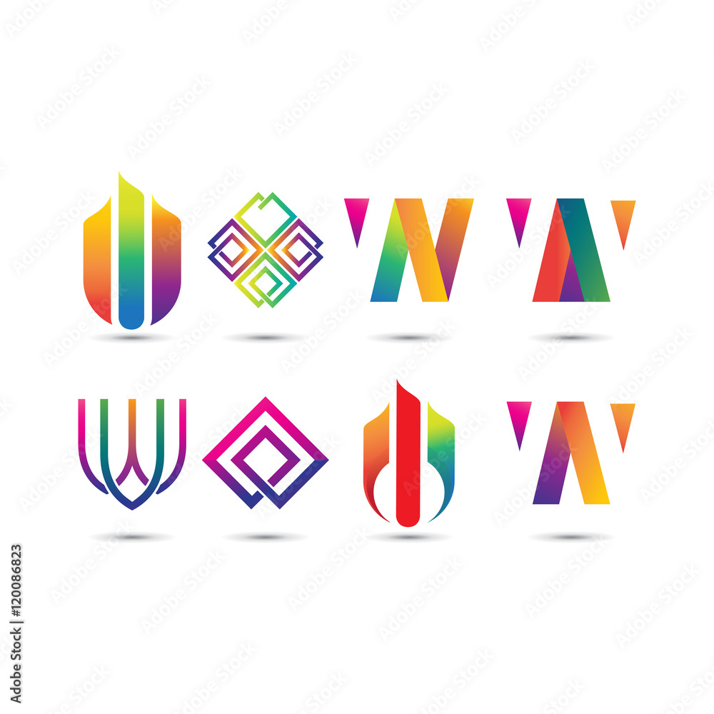 Abstract Colorful W Logo - Set of Letter W Logo Stock Vector | Adobe Stock