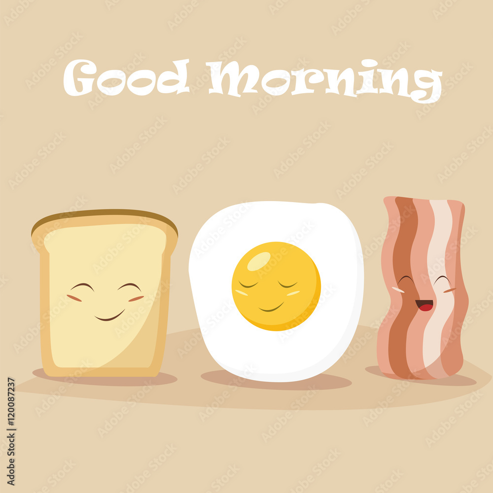 Cartoon breakfast Vector illustration. Funny cartoon characters egg ...