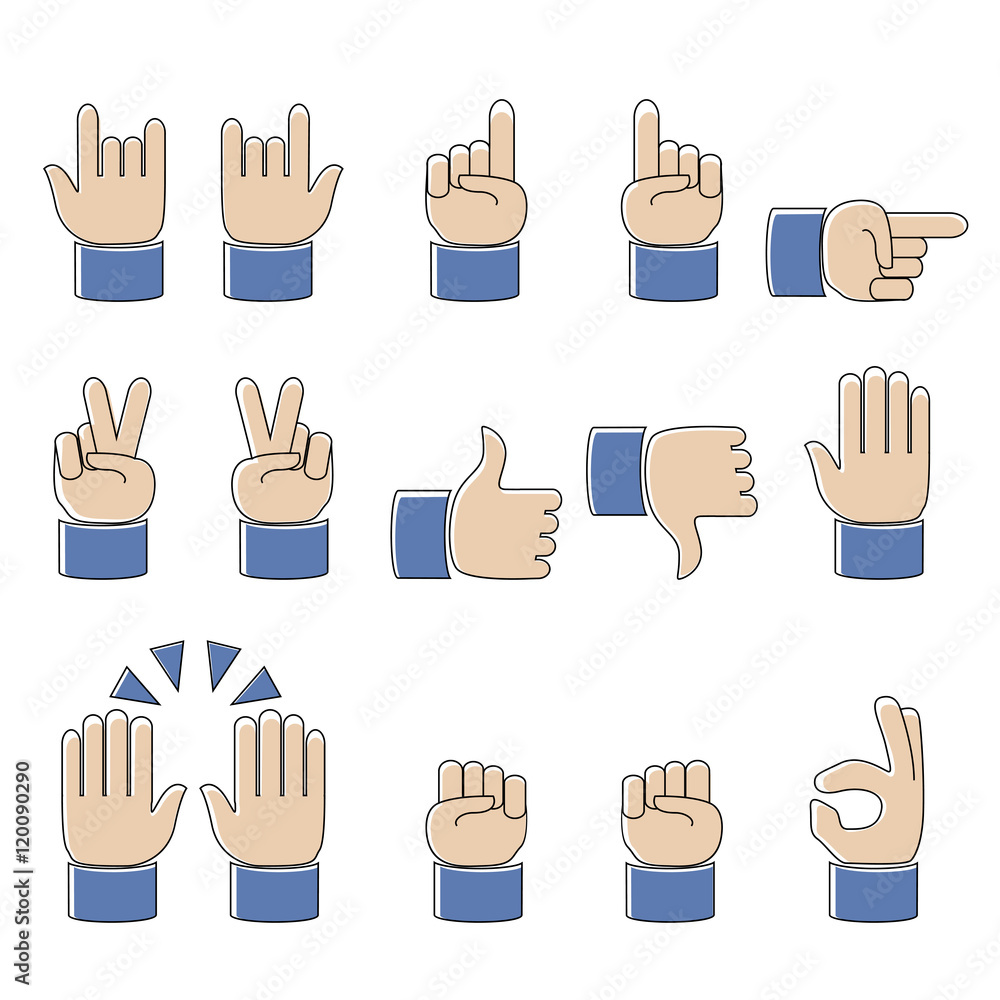 Set of hands icons and symbols, emoji, vector illustration. Moder line ...