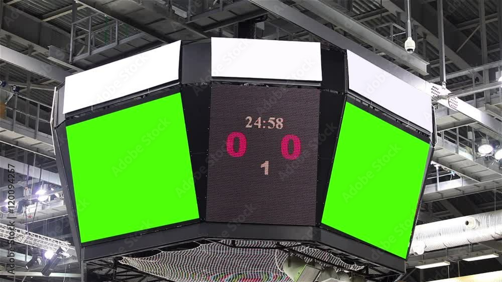 Scoreboard at the stadium with a green screen and banners. Stock-Video ...