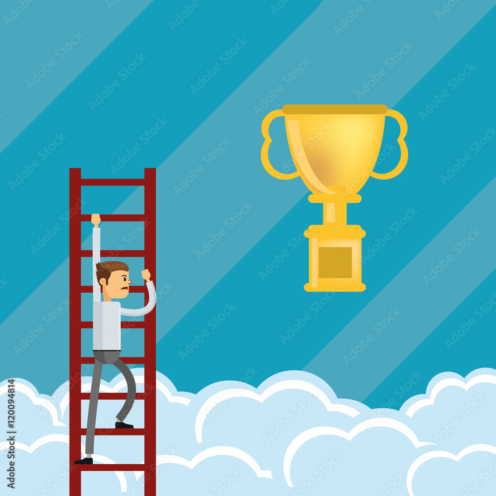 flat design businessman reaching for trophy icon vector illustration ...