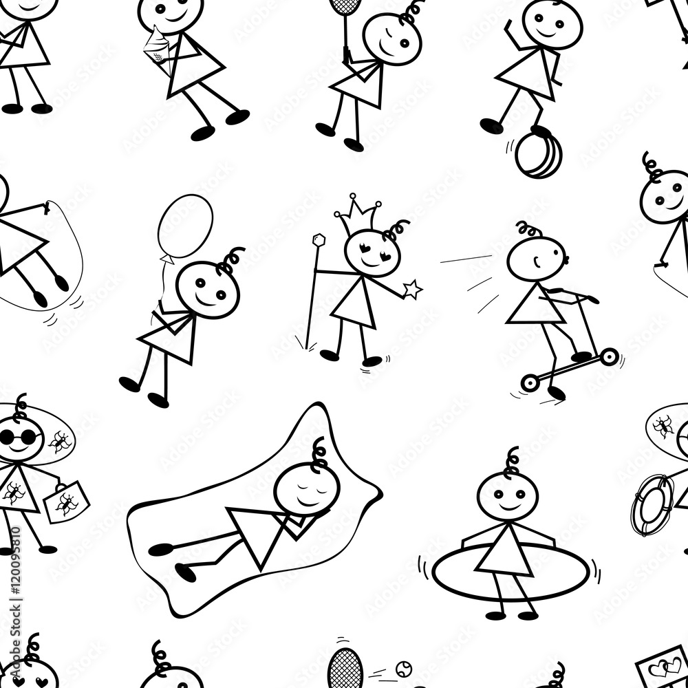 Background children. Stick figure seamless pattern Stock Vector | Adobe ...