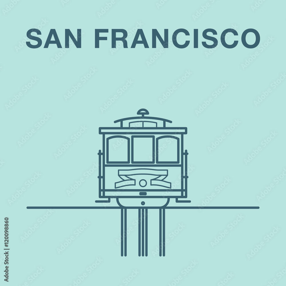 San Francisco Cable Car illustration made in line art style. Stock ...