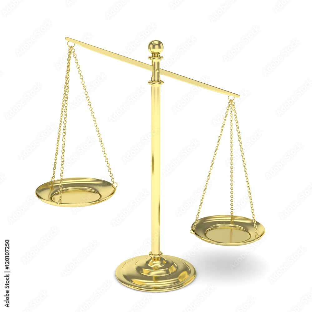 Isolated white golden scales on white background. Symbol of judgement ...