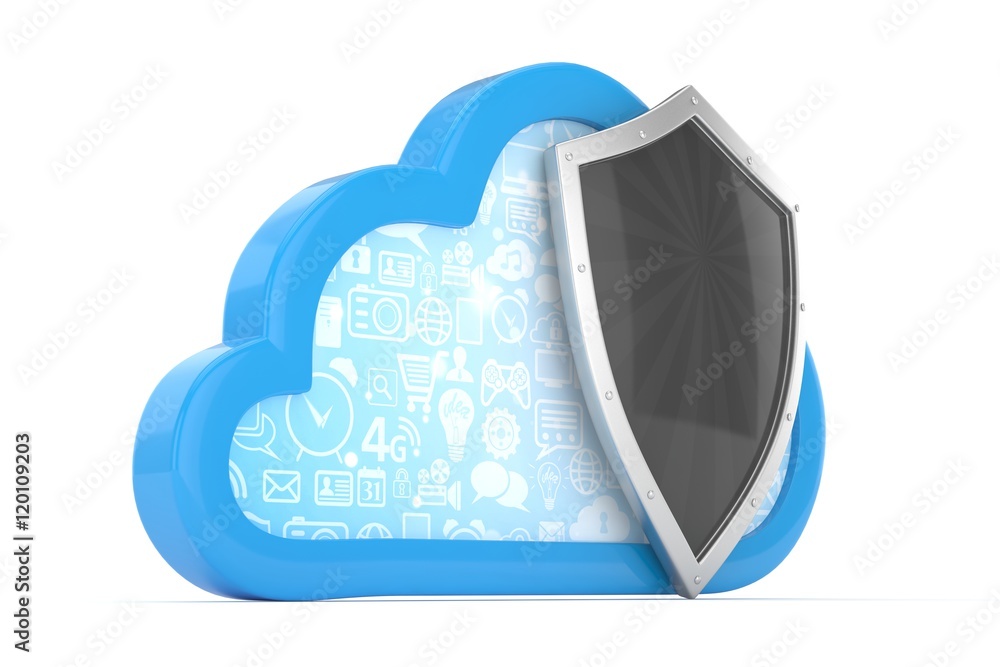 cloud and shield, cloud security concept. 3d rendering. Illustration ...