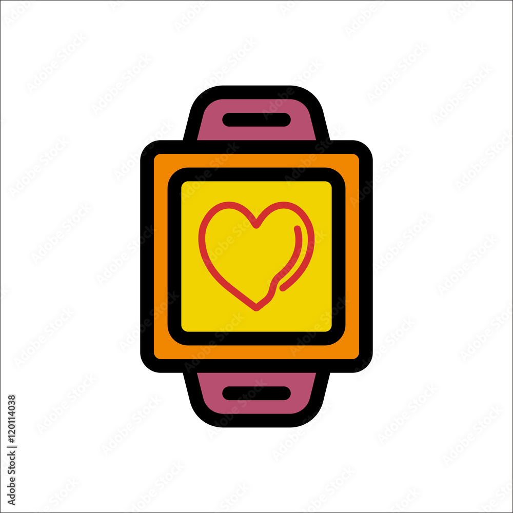 Smart watch showing heart beat sign flat icon on background Stock ...