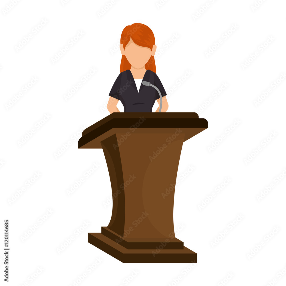 avatar orator woman in a speech communication podium wooden pedestal ...
