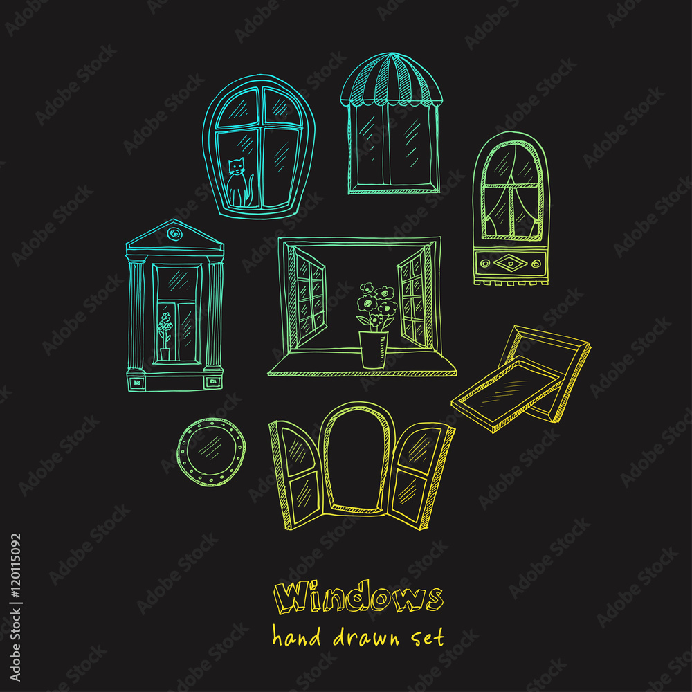 Doodle windows set isolated. Vector illustration Stock Vector | Adobe Stock