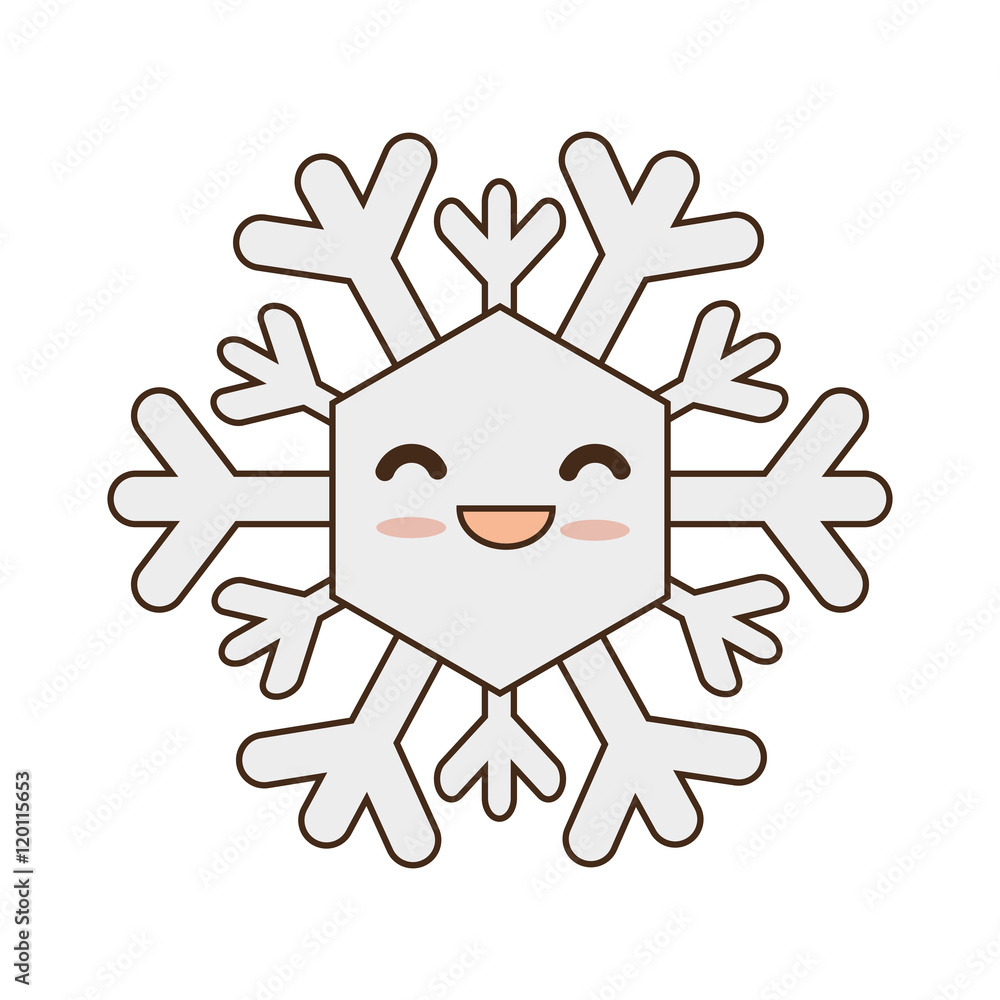 winter cute snowflake kawaii cartoon with happy face smiling. vector ...