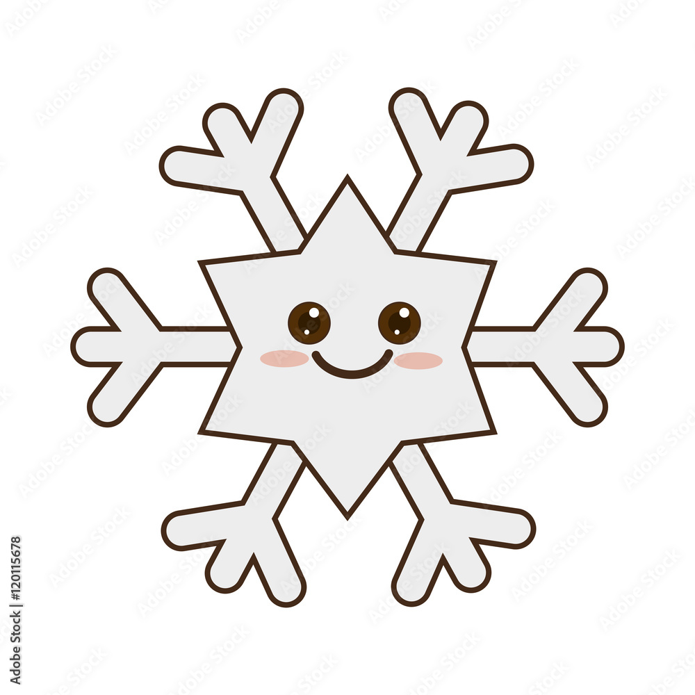 winter cute snowflake kawaii cartoon with happy face smiling. vector ...