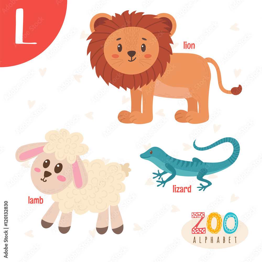 Letter L. Cute animals. Funny cartoon animals in vector. ABC boo Stock ...
