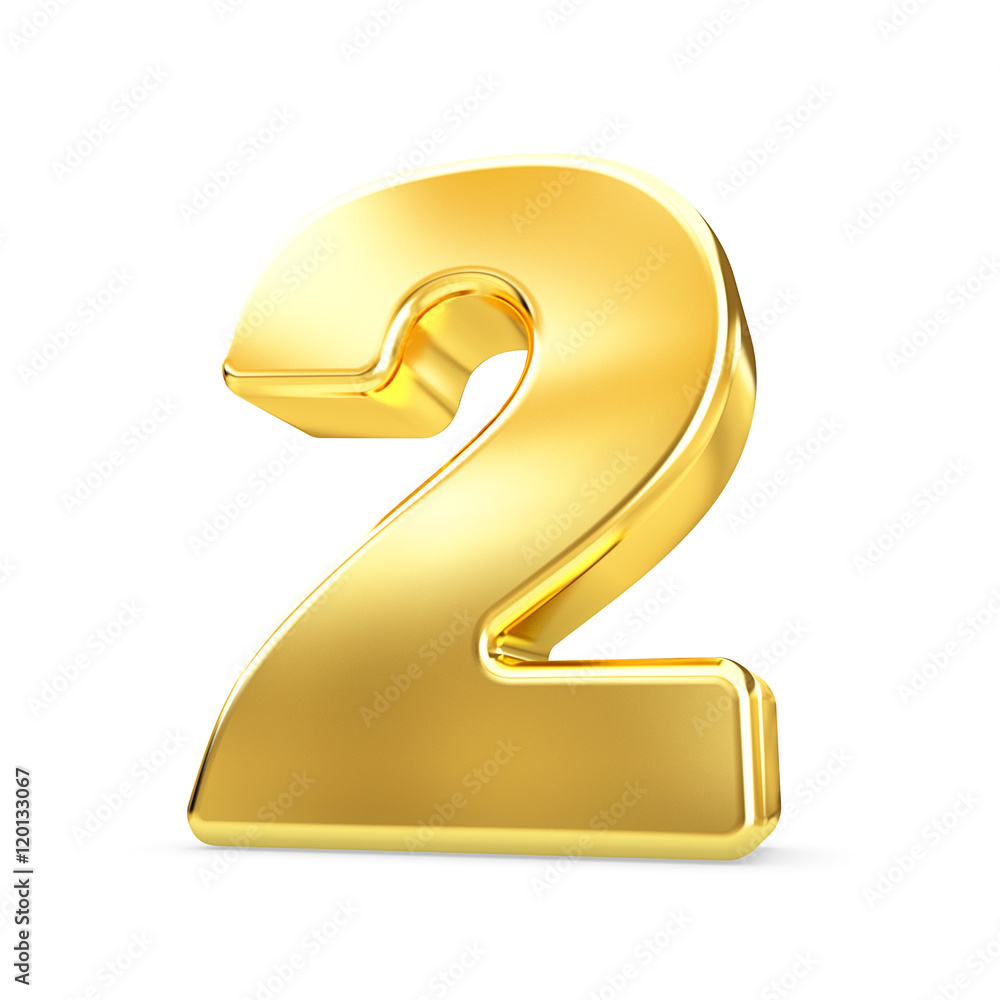 3d gold number 2 two isolated white background. Stock Illustration | Adobe Stock