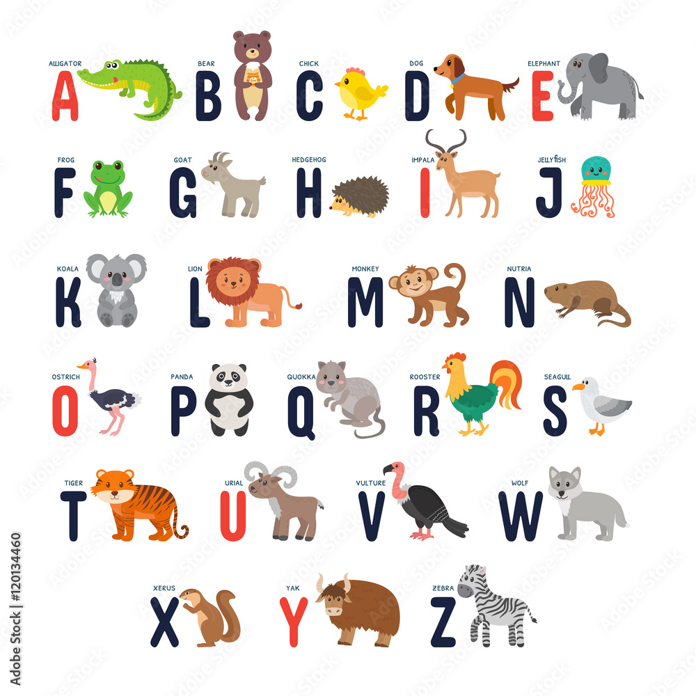 Zoo alphabet with cute cartoon animals Stock Vector | Adobe Stock