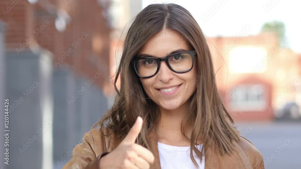 Thumbs Up by Beautiful Female Designer, Portrait Outside Loft Office ...
