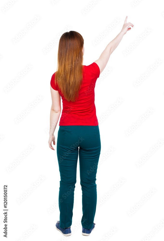 Back view of pointing. Rear view people collection. backside view of ...