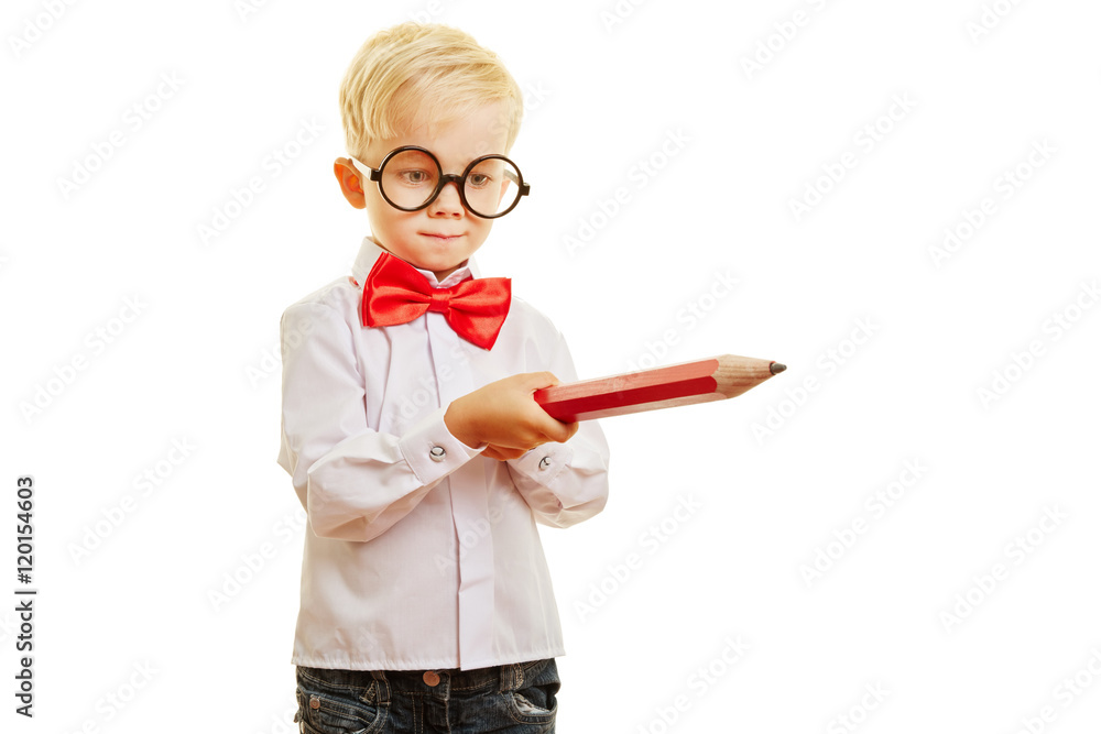 Kind mit Brille schreibt mit Stift Stock Photo | Adobe Stock