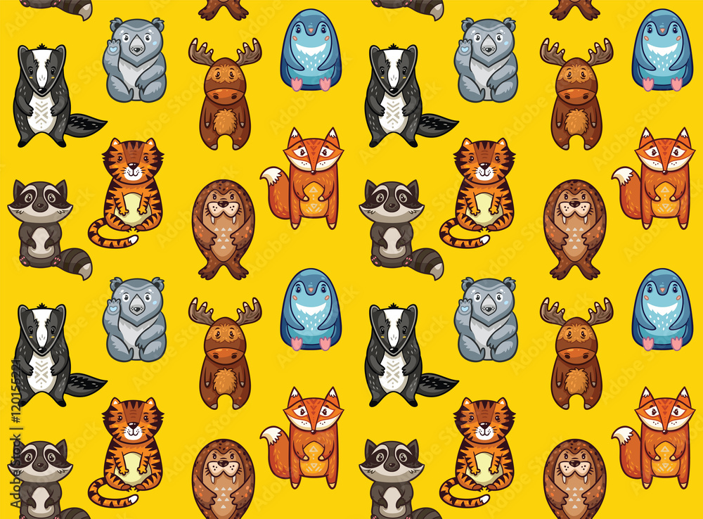 Seamless pattern with funny animals in cartoon. Vector illustration ...