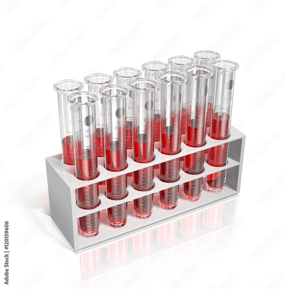test tubes with blood on a tray, 3d illustration Stock Photo | Adobe Stock