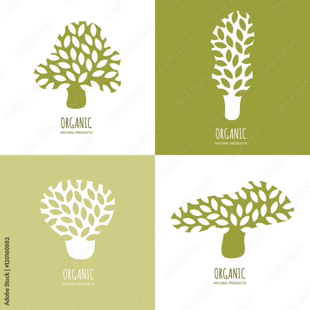 Vector hand drawn tree logo or emblem design elements. Set of abstract ...