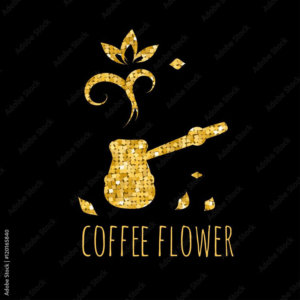 Сoffee pot. Golden sign on a black background. Vector image of a ...