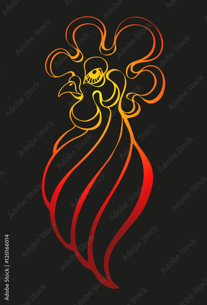 Hand-drawn beautiful profile portrait of a fire rooster head. Vector ...