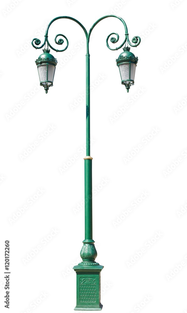 lamppost. Electric street light. Isolated on white background. green ...