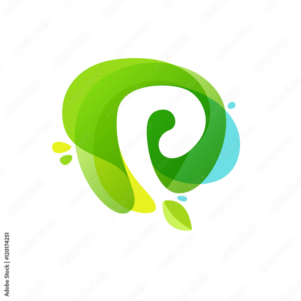 Letter P logo at green watercolor splash background. Stock Vector ...