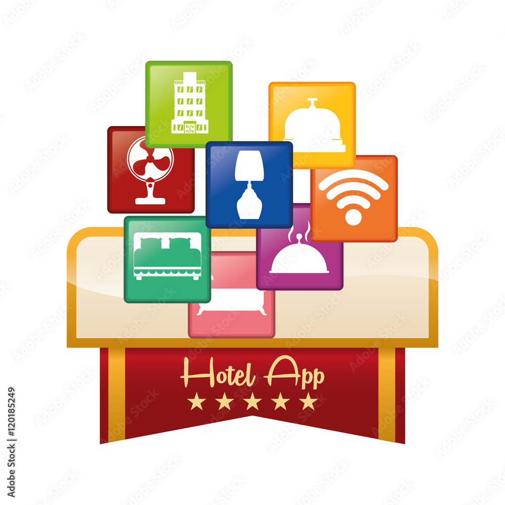 hotel apps icon set. Service technology media and digital theme ...