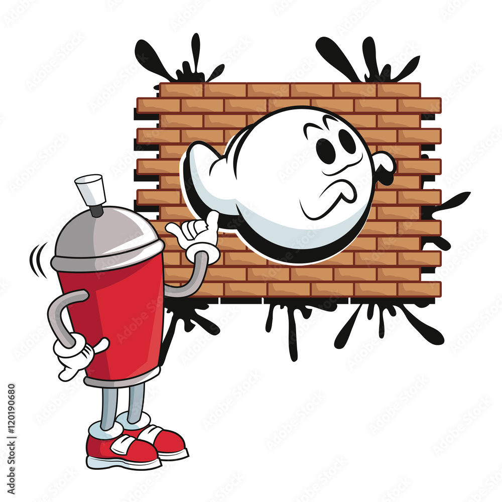 Cartoon spray ghost and wall icon. Urban art theme. Colorful and ...