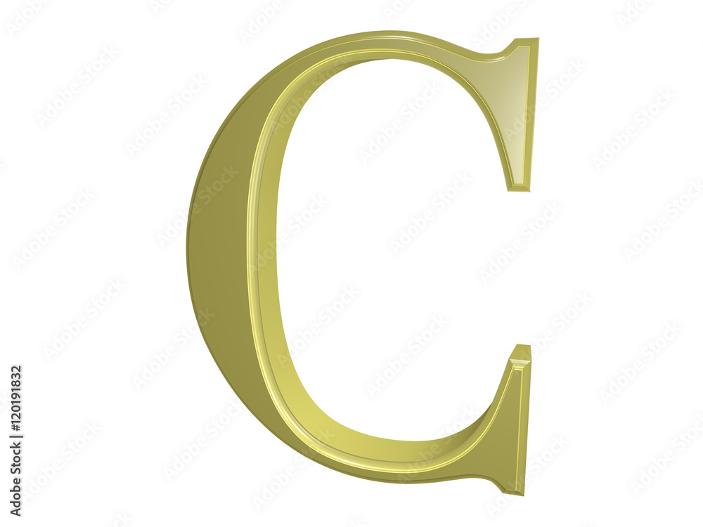 Gold letter C isolated on white, 3d illustration Stock Illustration ...