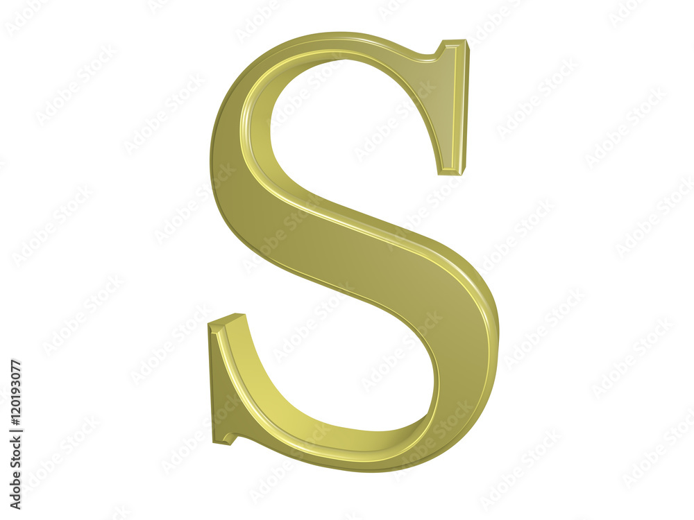 Gold letter S isolated on white, 3d illustration Stock Illustration ...